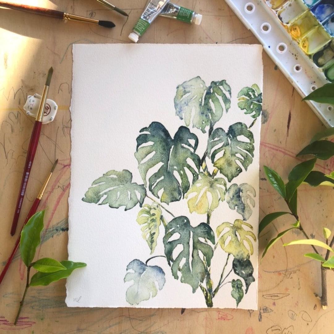 Original Watercolor Monstera Painting, Monstera Leaf Painting, Original ...