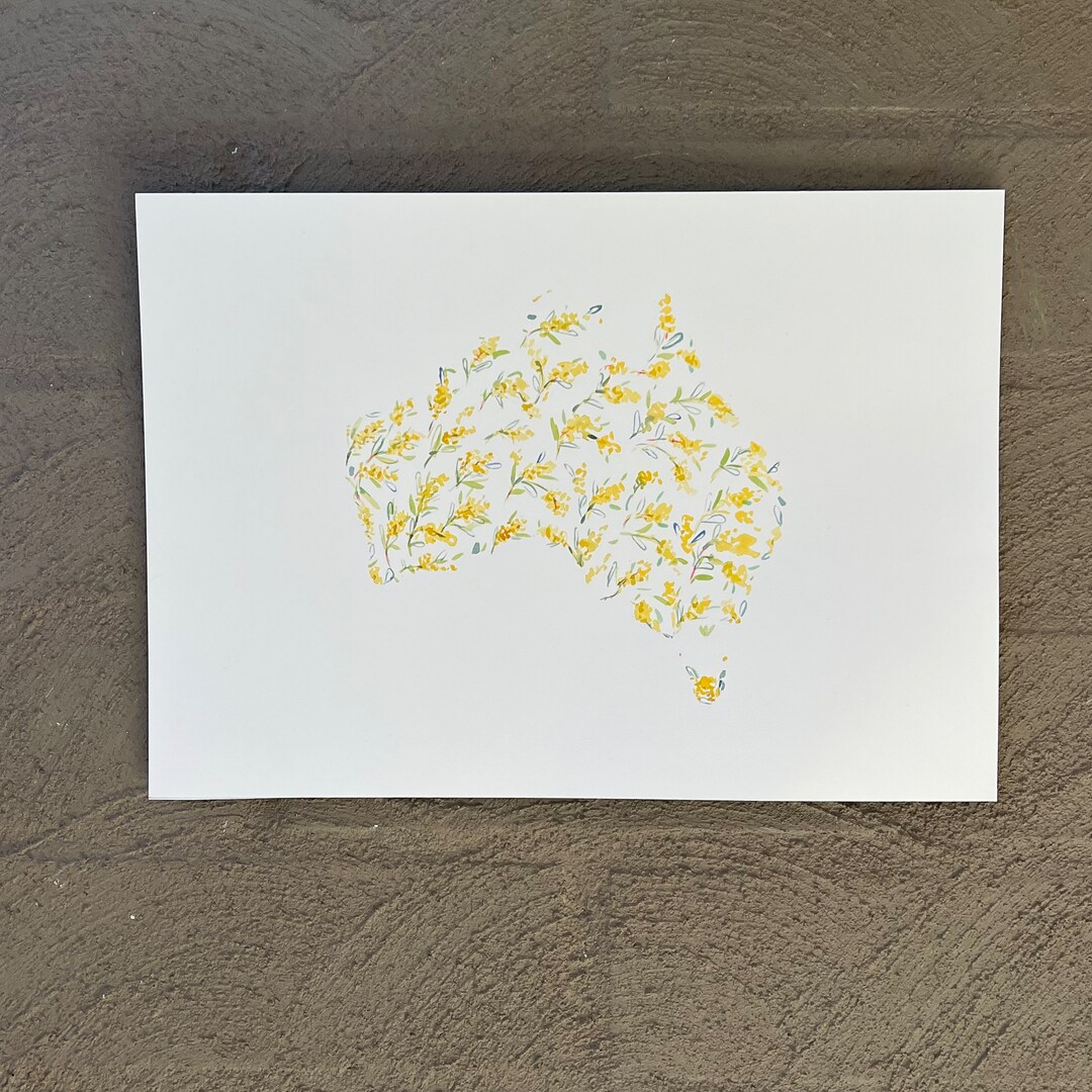 Australia Map Wall Art, Watercolor Australian Floral Map, Original ...