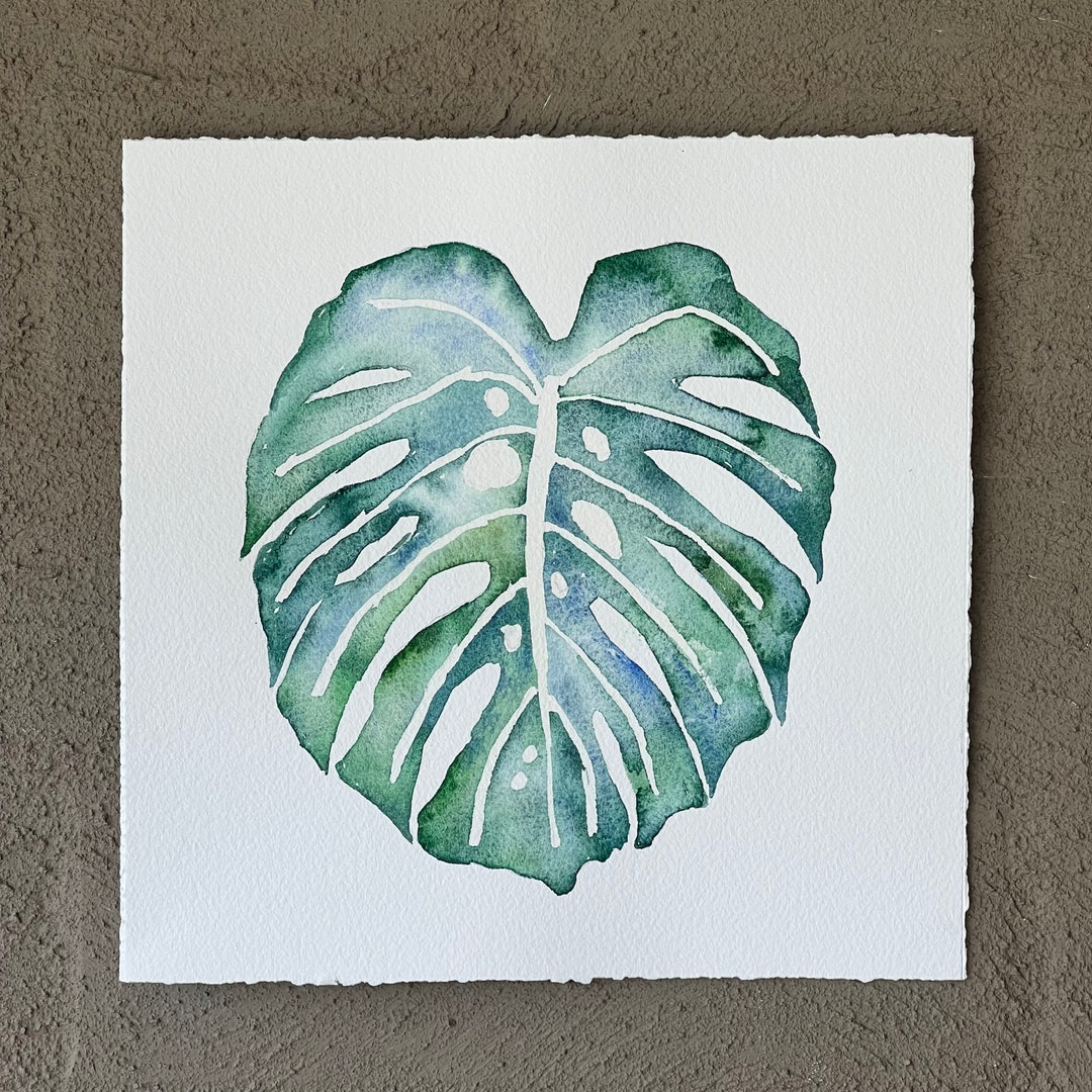 Square Watercolor Monstera Painting, Monstera Art, Single Monstera Leaf ...