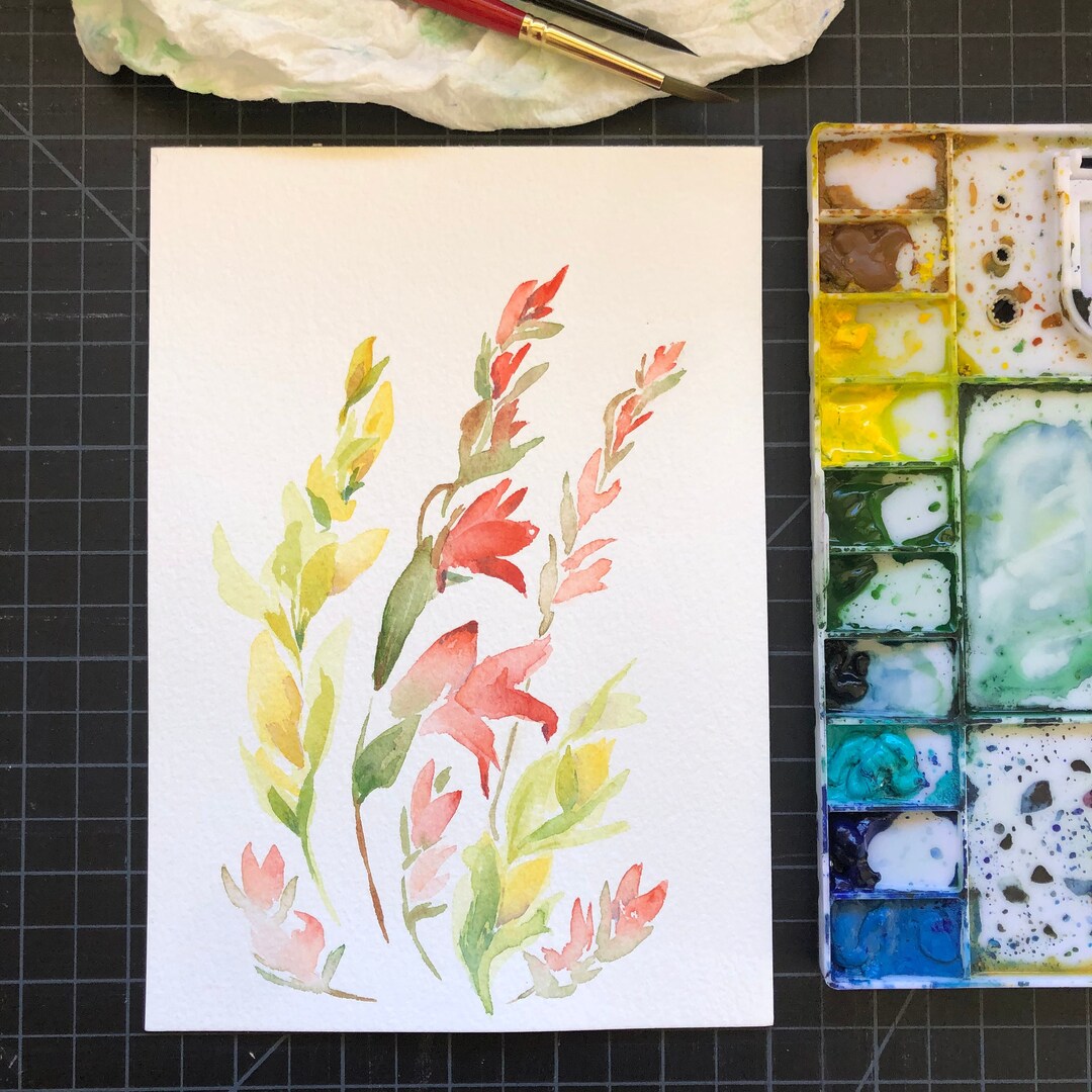 Original Watercolor Gladiolus Painting, Abstract Gladiolus Flower Art ...