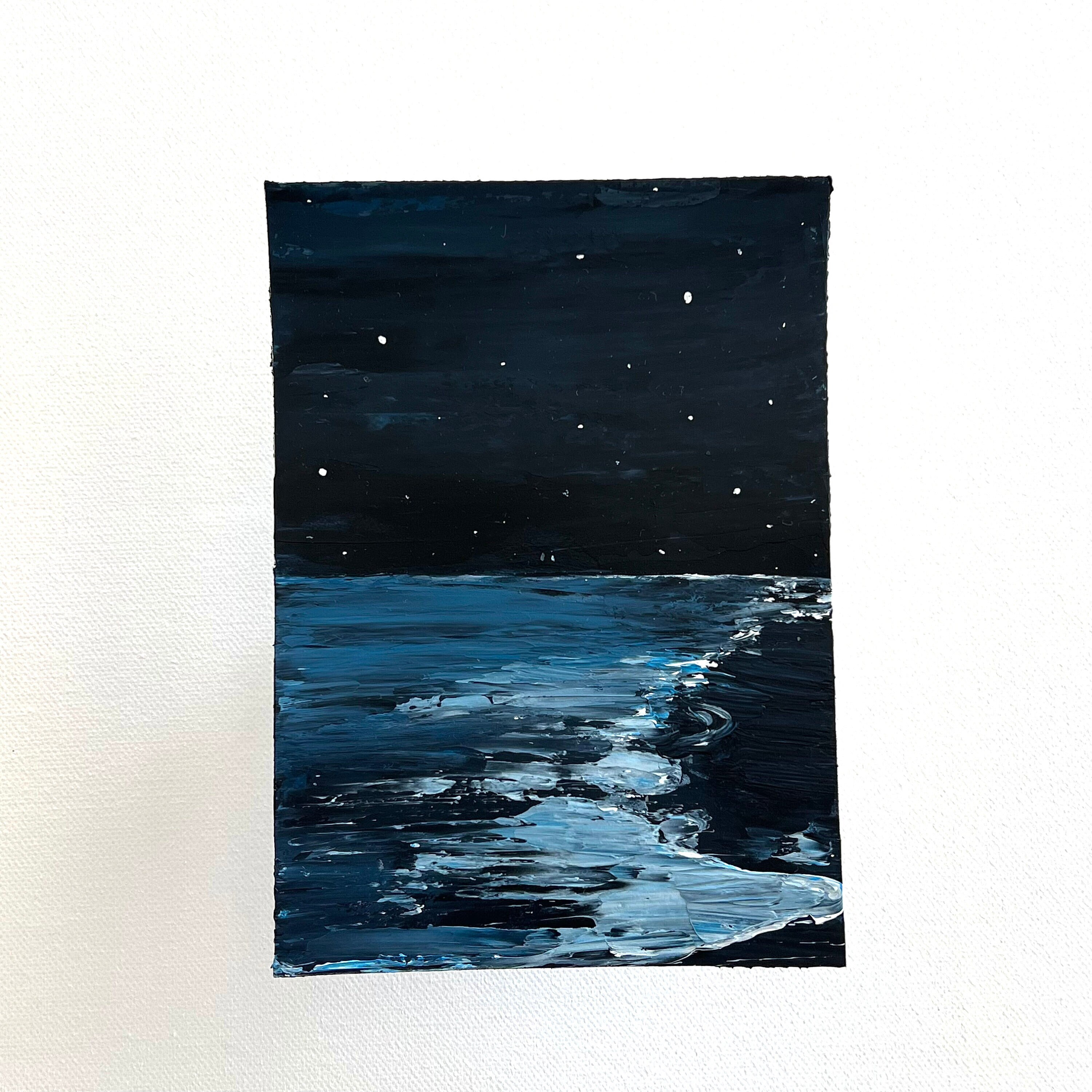 Original Starry Night Beach Painting, Tranquil Night, Coastal Scene ...