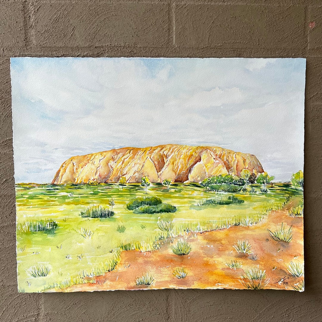 Original Watercolor Painting, Uluru Wall Art, Ayers Rock Artwork ...