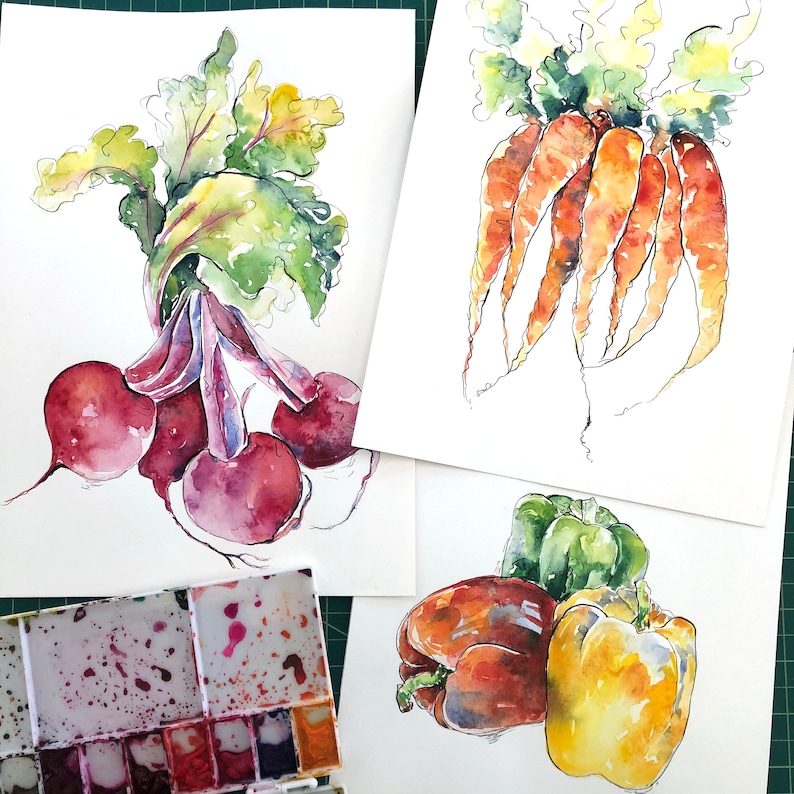 Original Watercolor Carrot Painting, Original Watercolor Vegetable ...