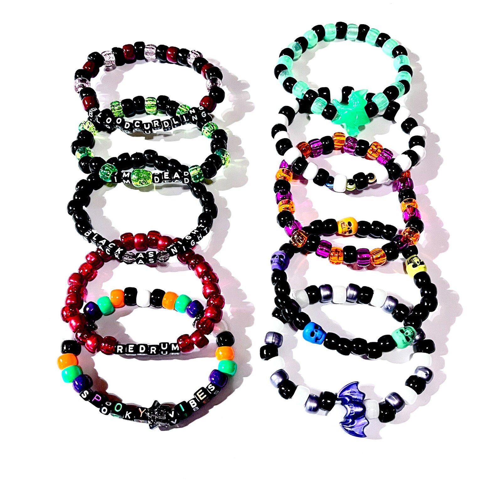 Set of 10 SPOOKY KANDI Beaded Bracelets Scary, Dark, Emo, Goth ...