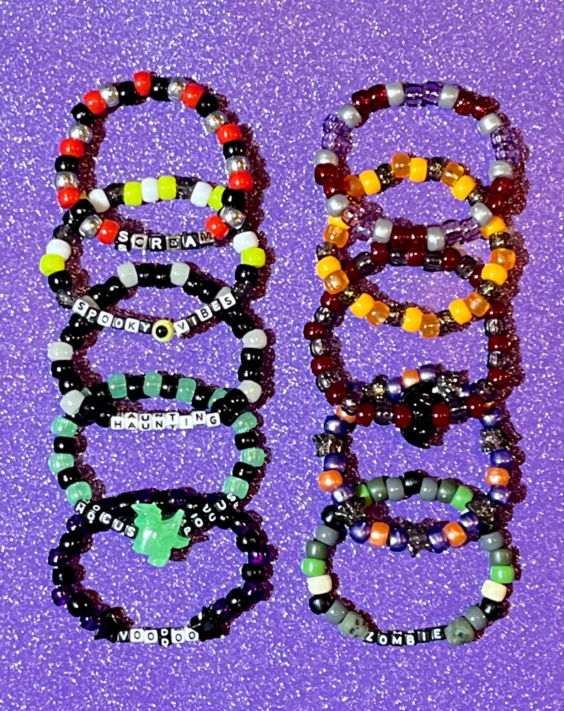 Set of 10 SPOOKY KANDI Beaded Bracelets - Scary, Dark, Emo, Goth ...