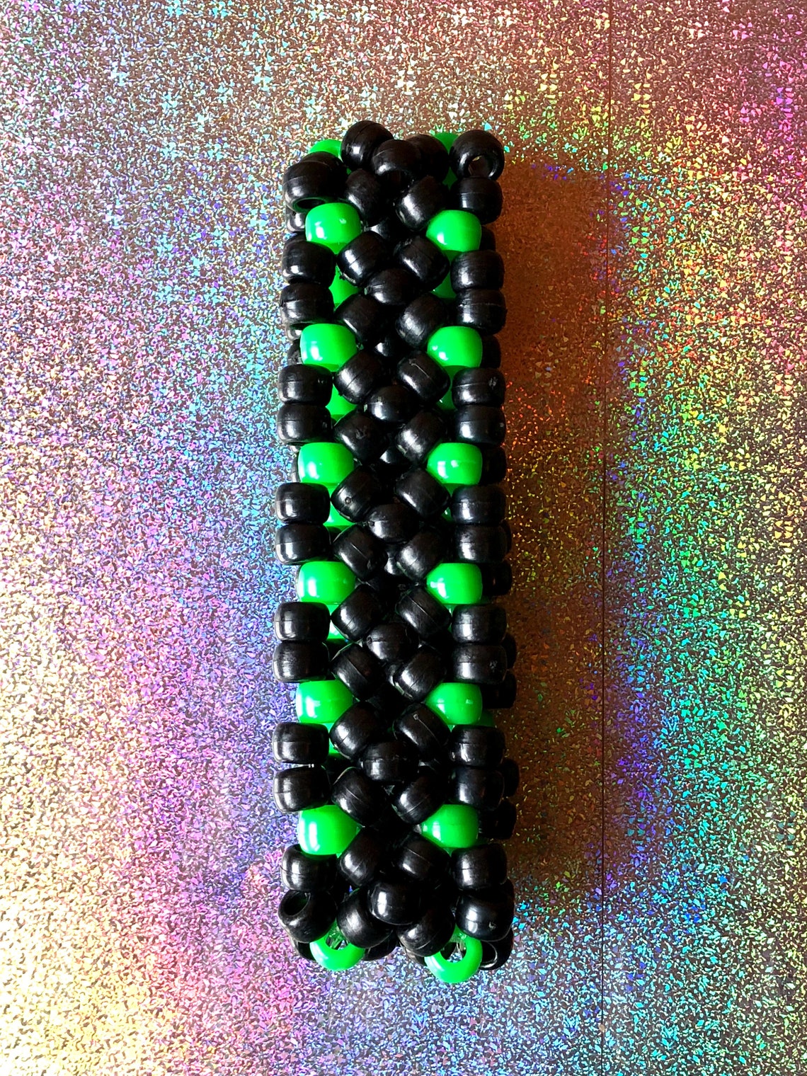 Alien Ooze Kandi Cuff Neon Green Black Pony Beaded | Etsy