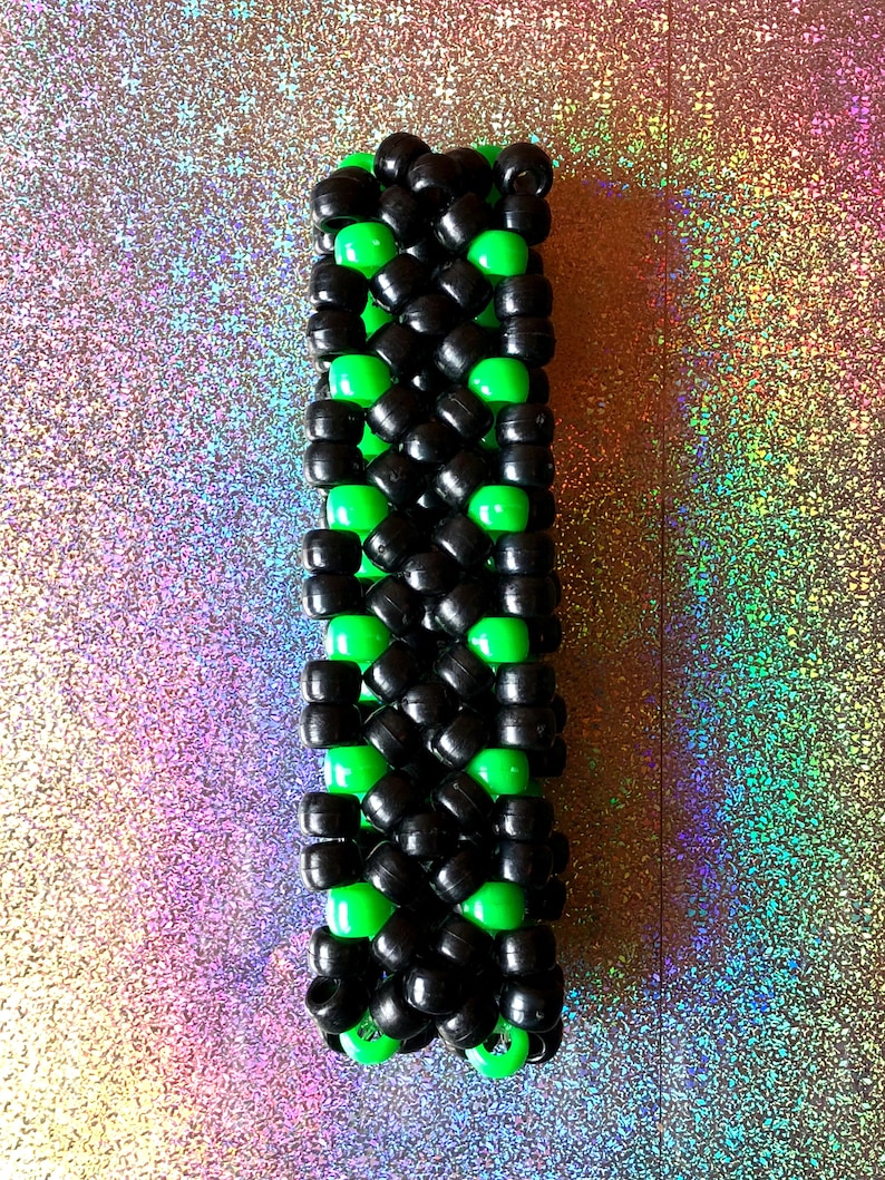 Alien Ooze Kandi Cuff Neon Green Black Pony Beaded | Etsy