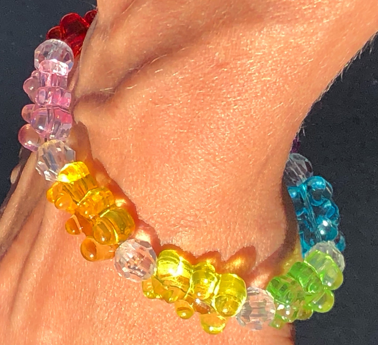 Rainbow Resin Bear Kandi Beaded Bracelet, Cute Accessories, Candy ...