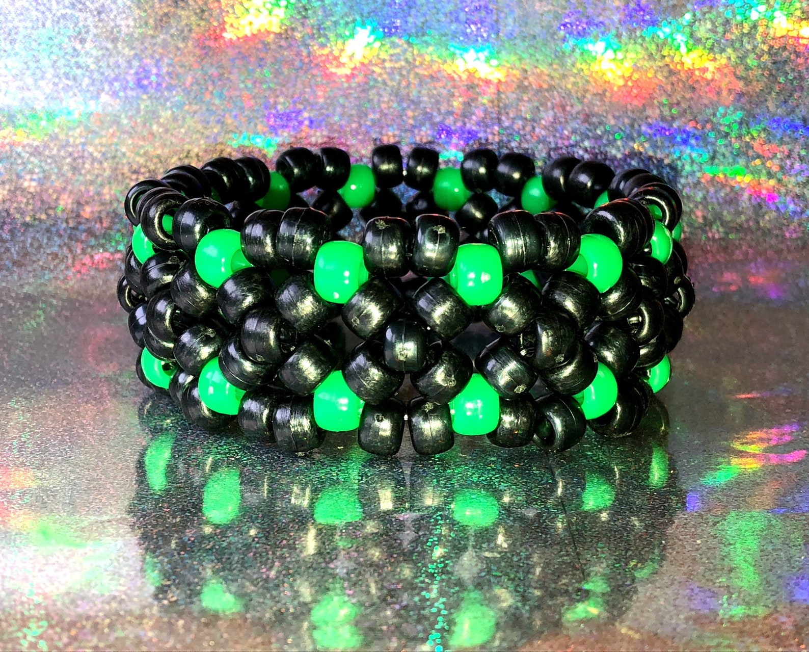 Alien Ooze Kandi Cuff Neon Green Black Pony Beaded | Etsy