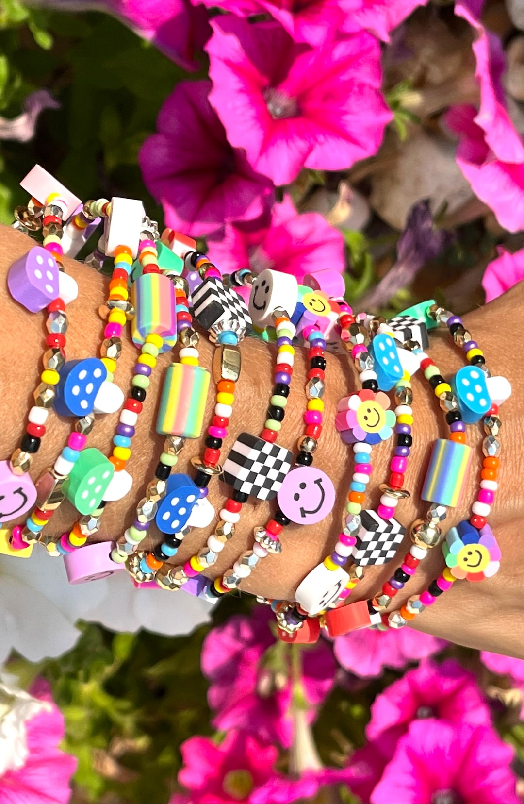 Y2K Retro Mix Kandi Beaded Bracelets, Friendship Bracelets, Rave Kandi ...