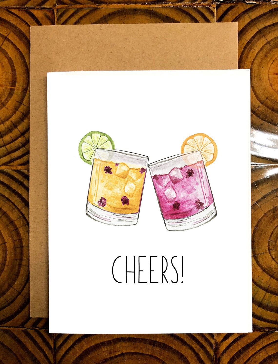 Hand Drawn Cheers Card, Cocktail Celebration Card - Etsy