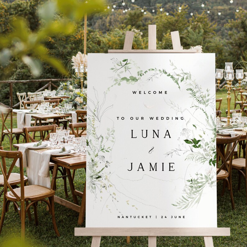 Wedding Welcome Sign Editable Template Download Green Floral - Etsy