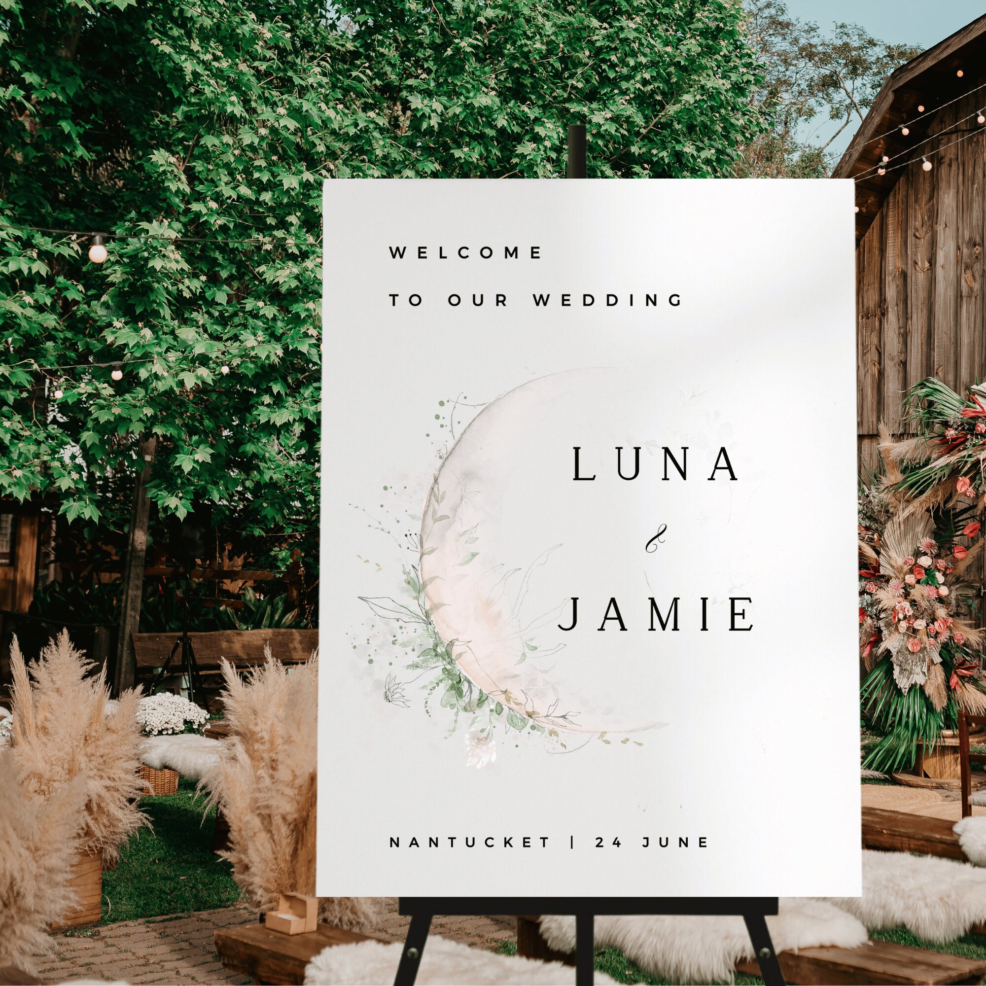 Wedding Welcome Sign, Editable Template Download, Celestial Moon Sign ...