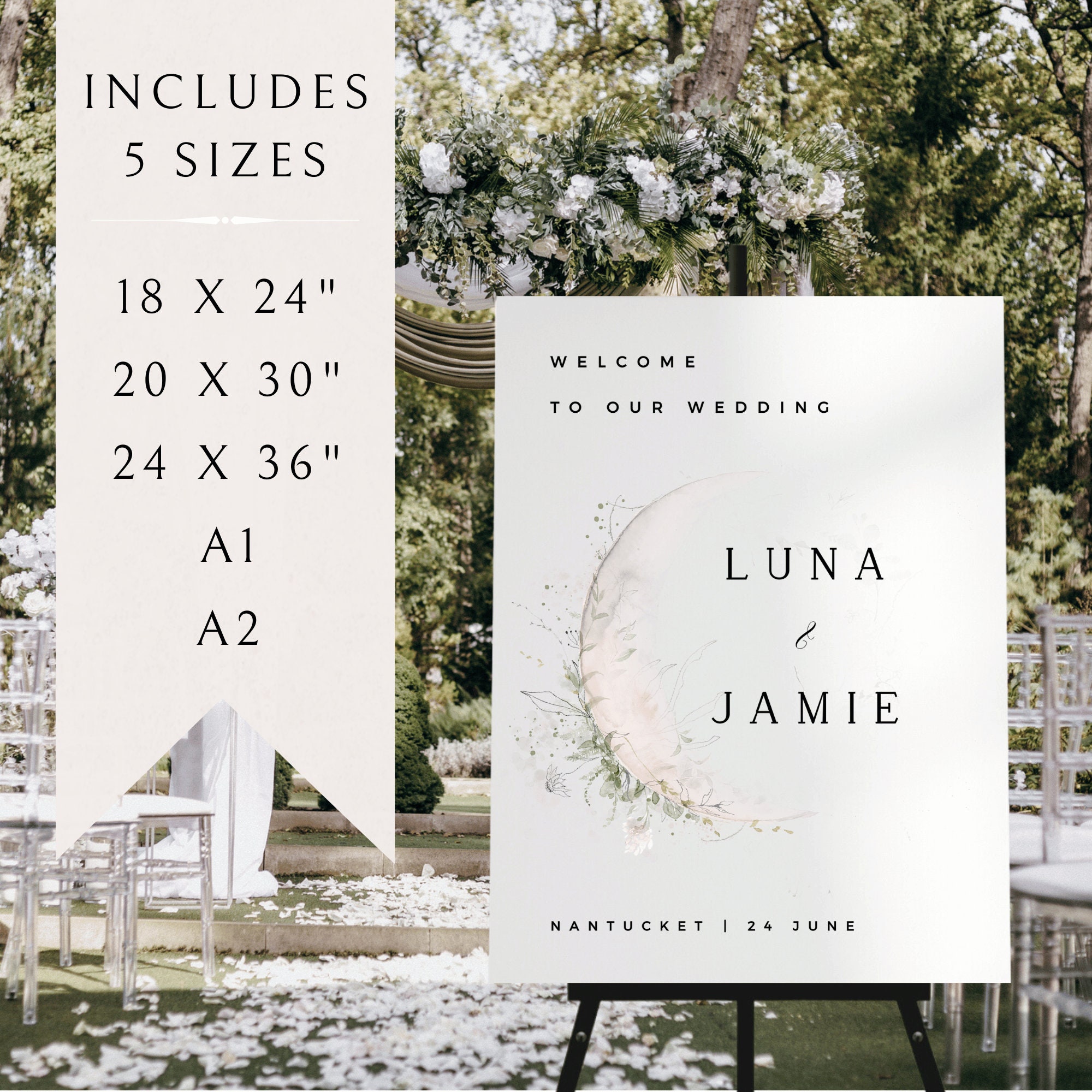 Wedding Welcome Sign, Editable Template Download, Celestial Moon Sign ...