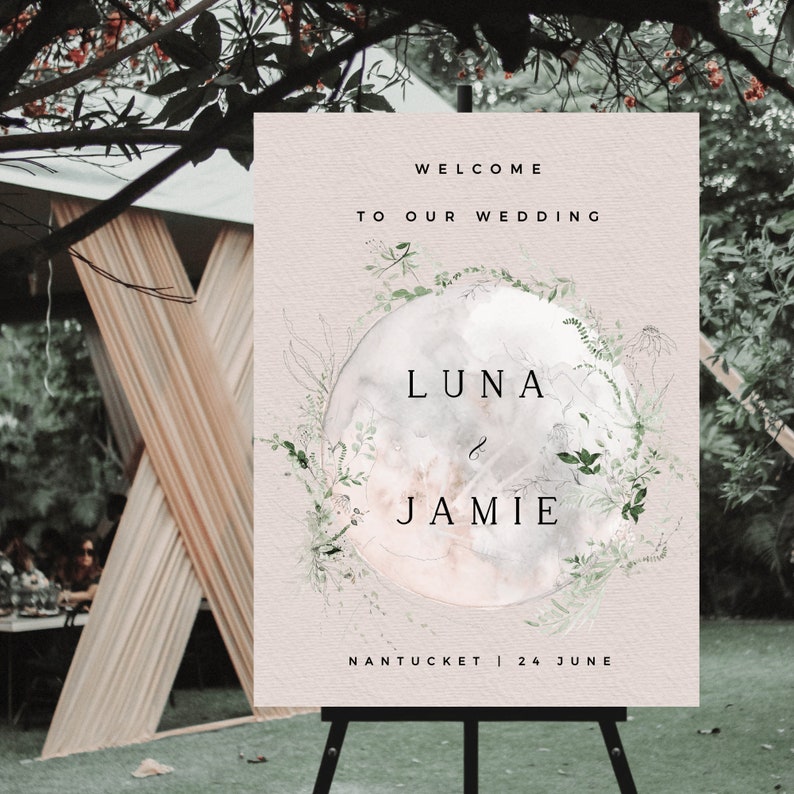Wedding Welcome Sign, Editable Template Download, Blush Pink Moon ...