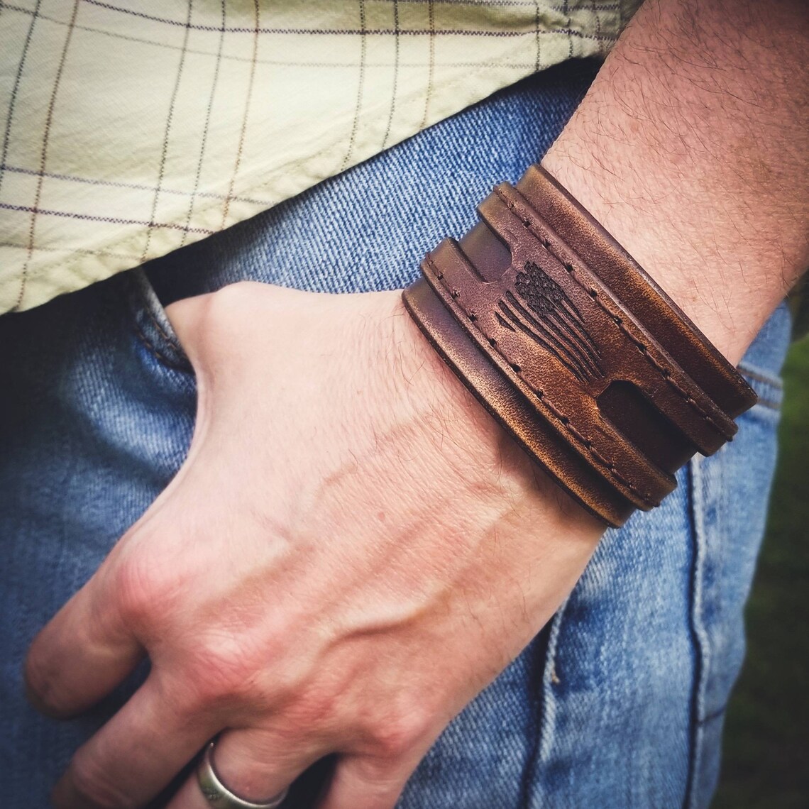 Leather Biker Cuff Leather Rocker Cuff Men's Leather | Etsy