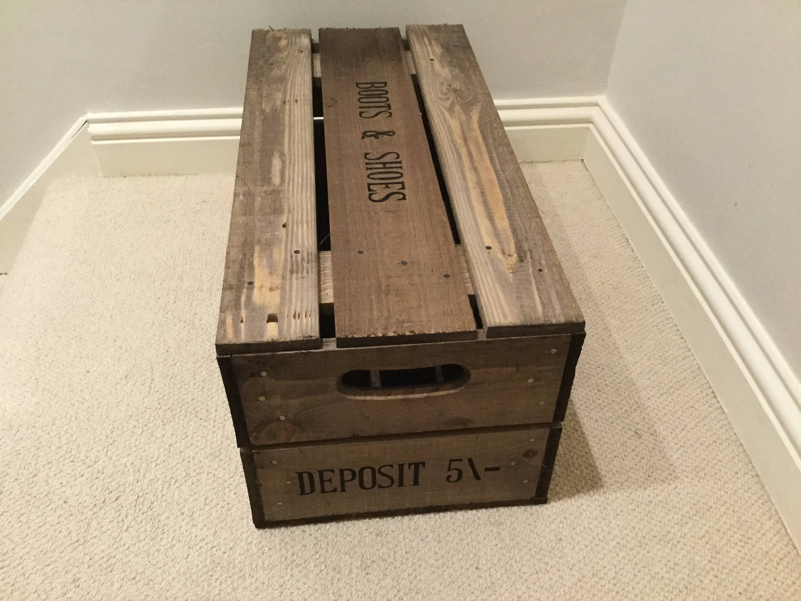 Boot & Shoes Lidded Box Vintage Style Reproduction Wooden Bushel Box ...