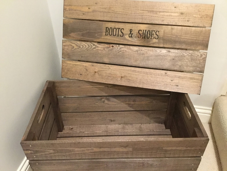 Large Boot & Shoes Lidded Box Vintage Style Reproduction Wooden Bushel ...