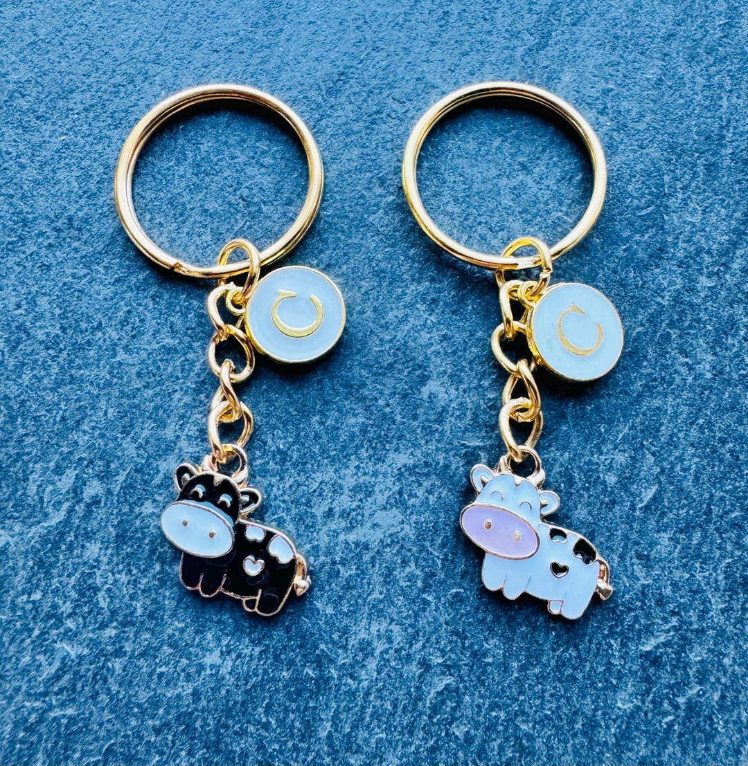 Cow Keyring / Cow Initialled Keychain / Farm Animal Gift / Personalised ...