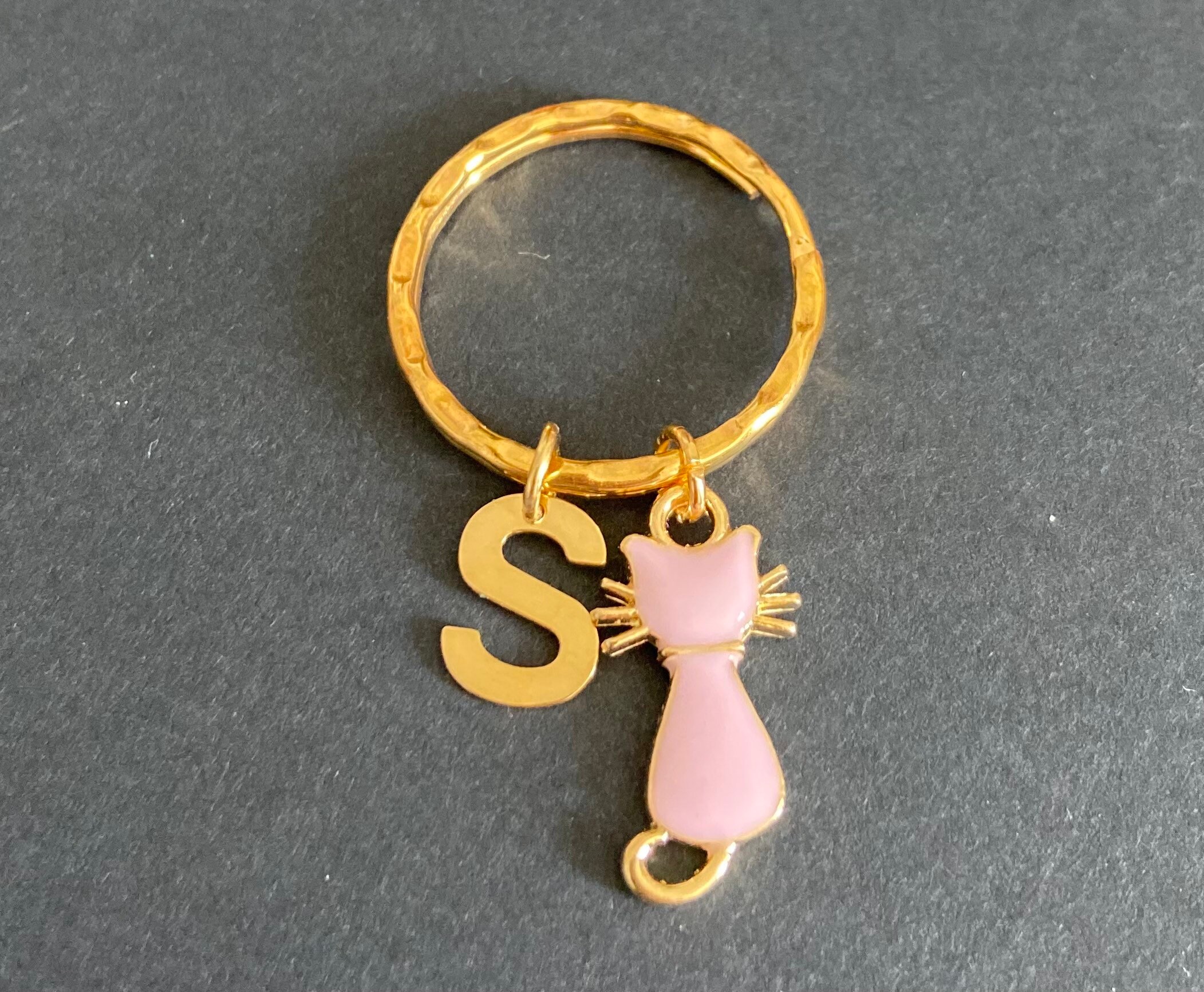 Cat Keyring for Kids Adults / Gold Cat Keyring / Cat Keychain / Initial ...