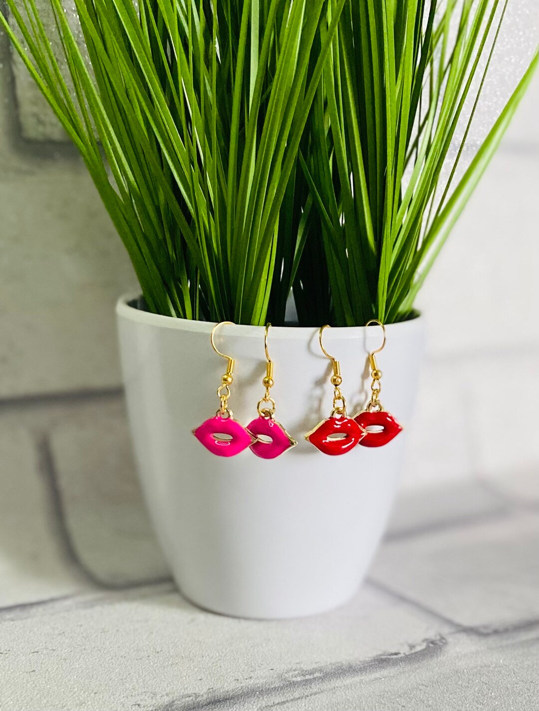 Pink Lips Earrings UK / Lip Shape Earrings / Pink Lips Jewellery / Drop ...