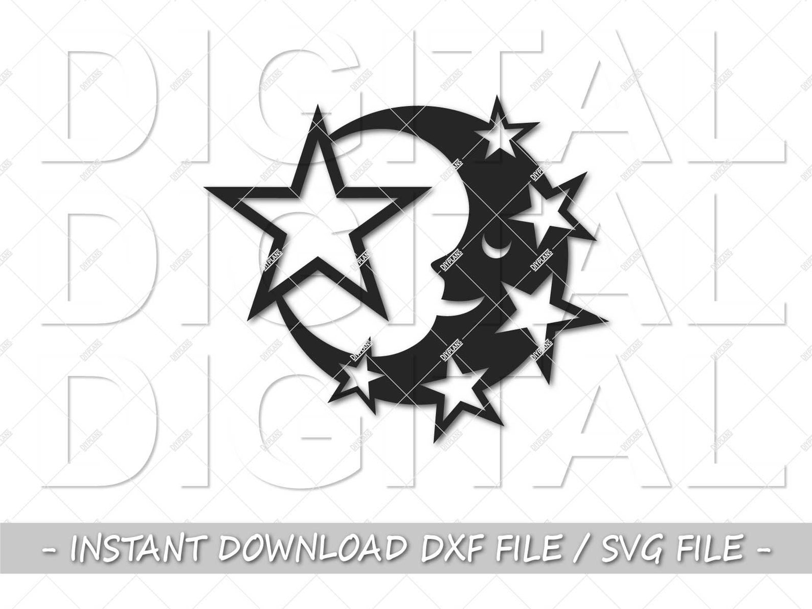 Moon & Stars DXF CNC Plasma Laser SVG Cricut Silhouette | Etsy