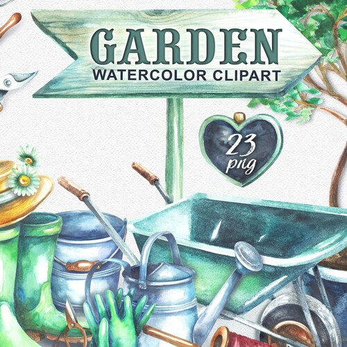 Watercolor Gardening Clipart Garden Tools and Supplies - Etsy