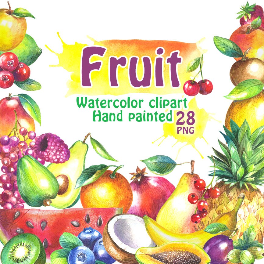 Watercolor Fruits Clipart Fruits Illustration Fruit Clipart Digital ...