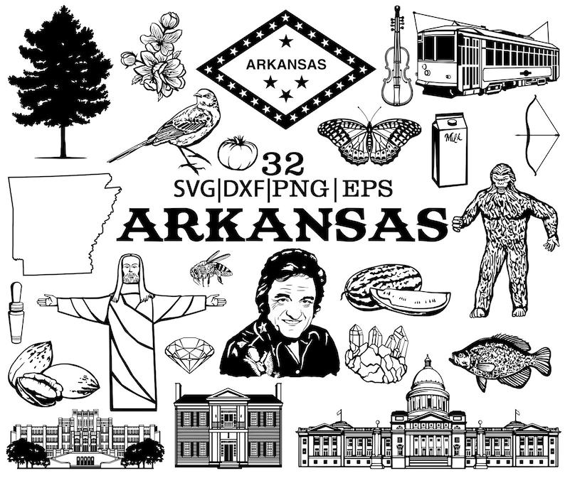 Arkansas Vector Clipart, Hand Drawn Vector Silhouette, Arkansas Outline ...