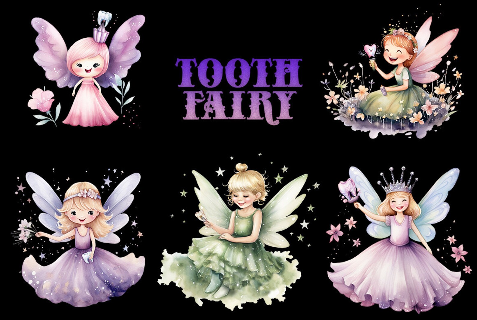 Tooth Fairy Watercolor Clipart Png, Fairy Tale, Wings, Baby Tooth ...