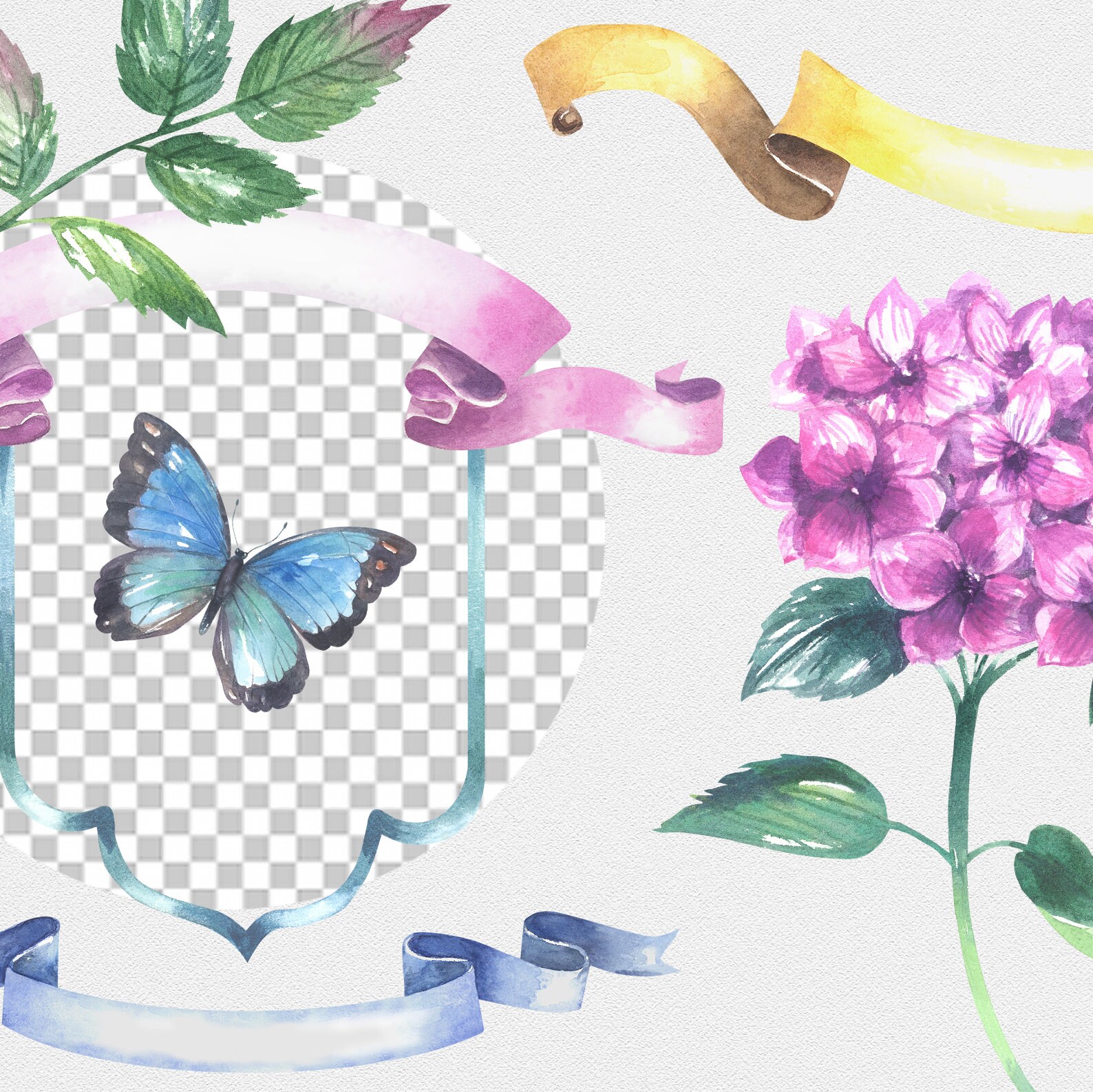 Watercolor Crest Frames and Ribbons, Romantic Crest Collection, Wedding ...