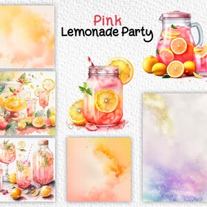 Watercolor Pink Lemonade Clipart: Summer Party PNG (digital Download ...
