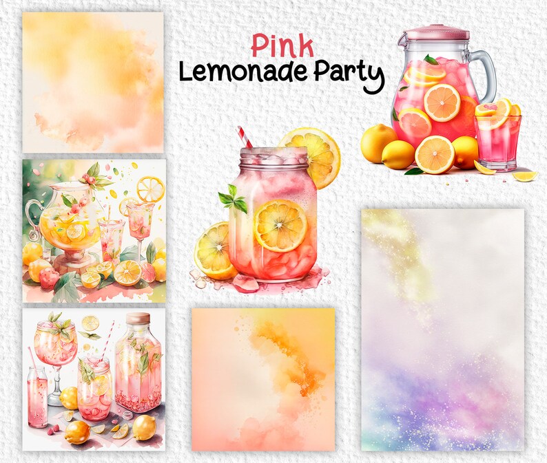 Watercolor Pink Lemonade Clipart: Summer Party PNG (digital Download ...