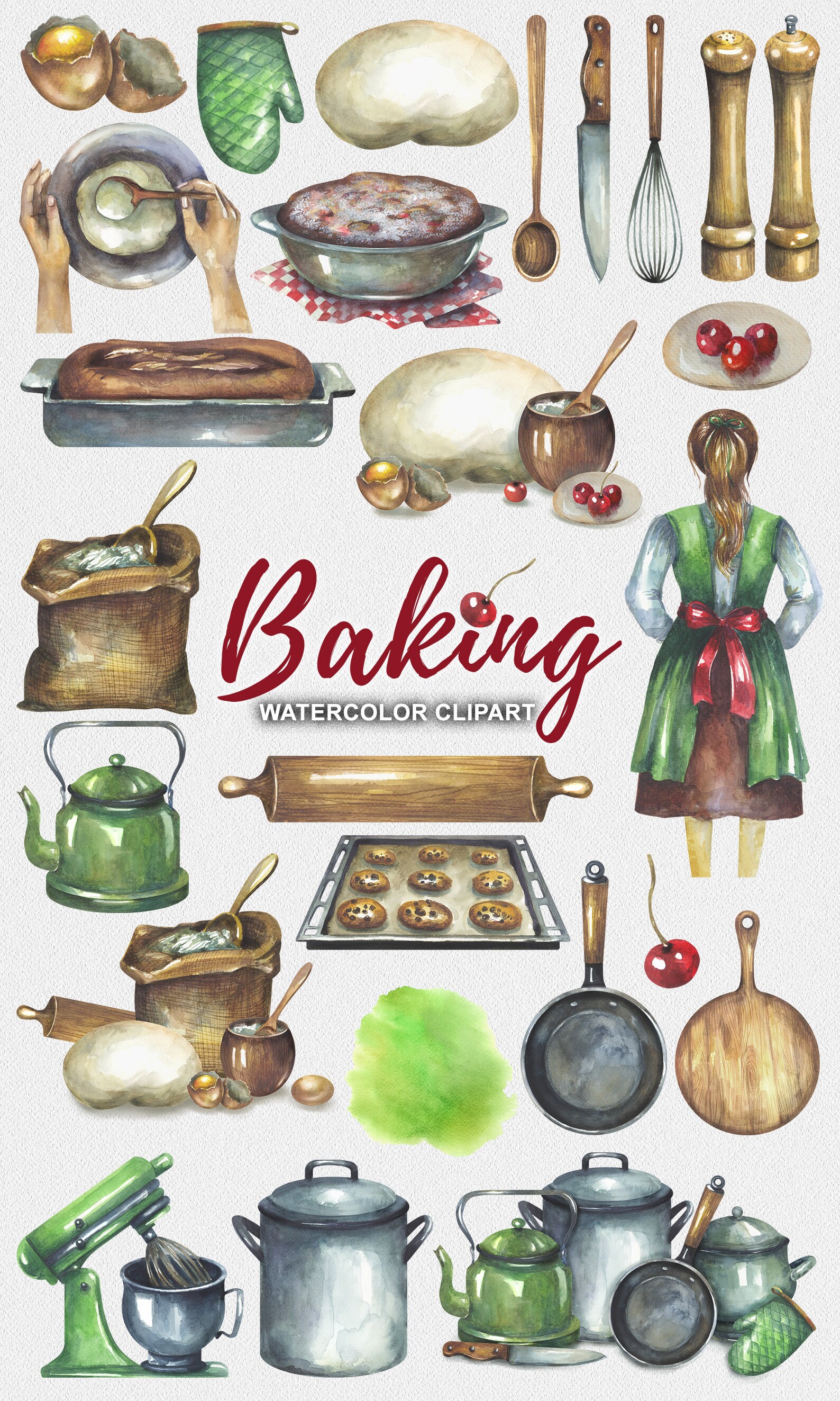 Baking Watercolor Clipart Food Clipart Kitchen Clipart - Etsy