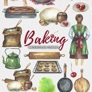 Baking Watercolor Clipart, Food Clipart, Kitchen Clipart, Baking Tools ...
