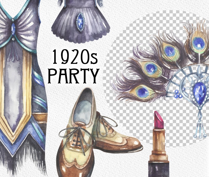 1920s Party Watercolor Clipart, 1920 Party Invitation, Png Roaring 20s ...