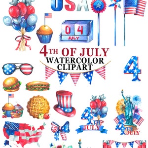 Watercolor 4th of July Clipart, Independence Day, Patriotic America ...