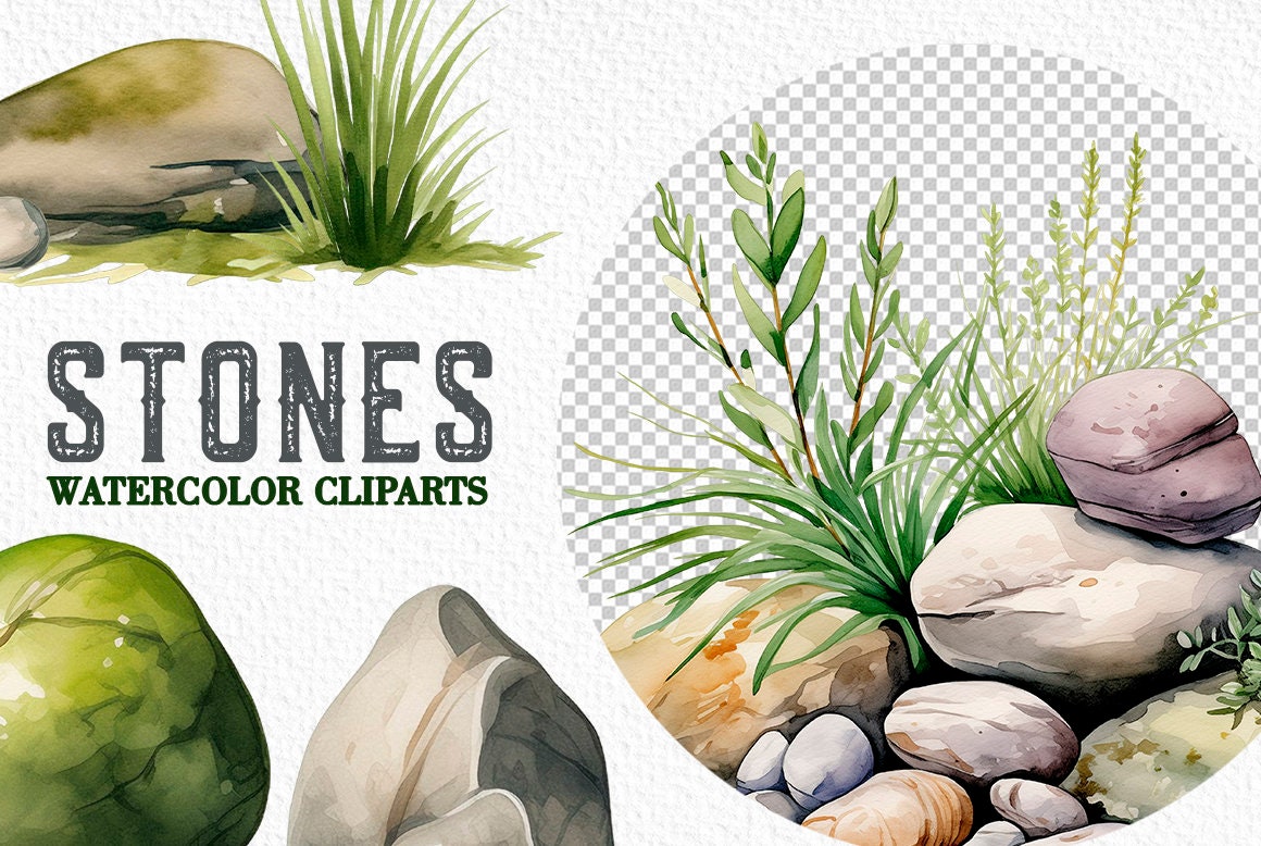 Stones Watercolor Clipart Png, Rock Clipart, Landscape, Nature ...