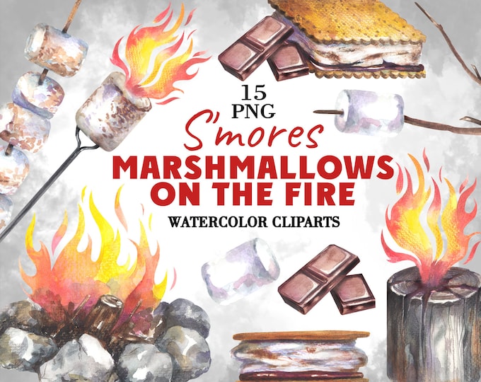 Watercolor Clip Art - Smores Clip Art - Camping - Food - Marshmallow ...