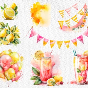 Watercolor Pink Lemonade Clipart: Summer Party PNG (digital Download ...