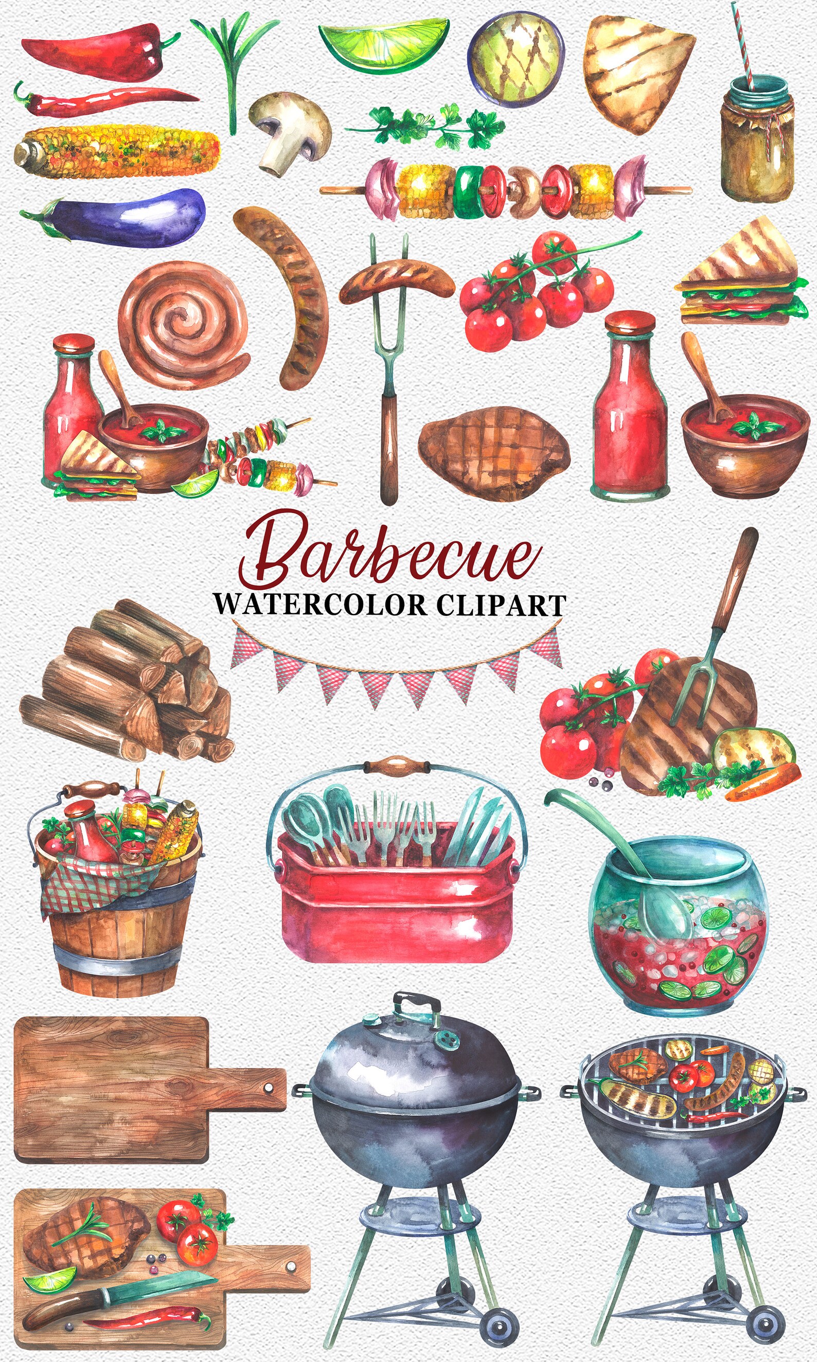 Barbecue Watercolor Clipart, Food Clipart, BBQ Png, American Culture ...