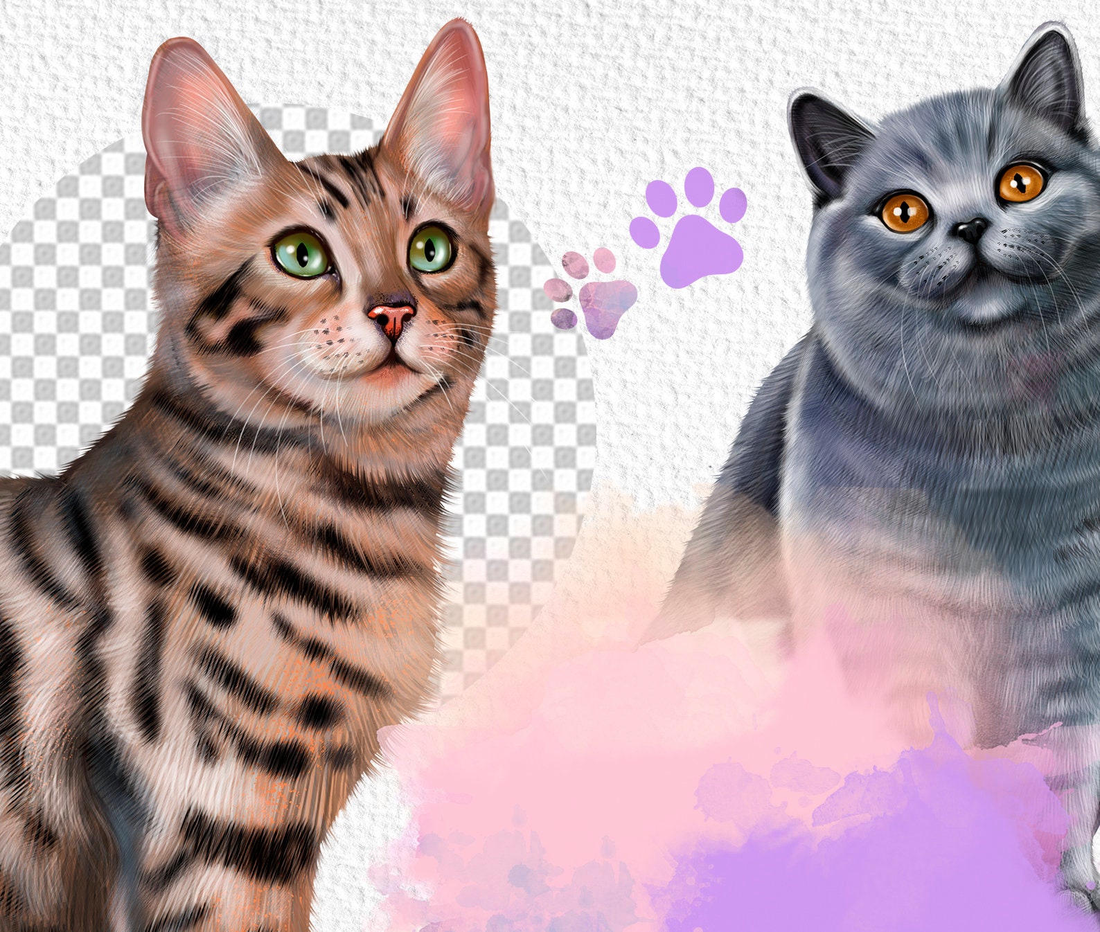 CATS Set Clipart, Cats BUNDLE, Hand Painted, Kittens for Mugs, Cute ...