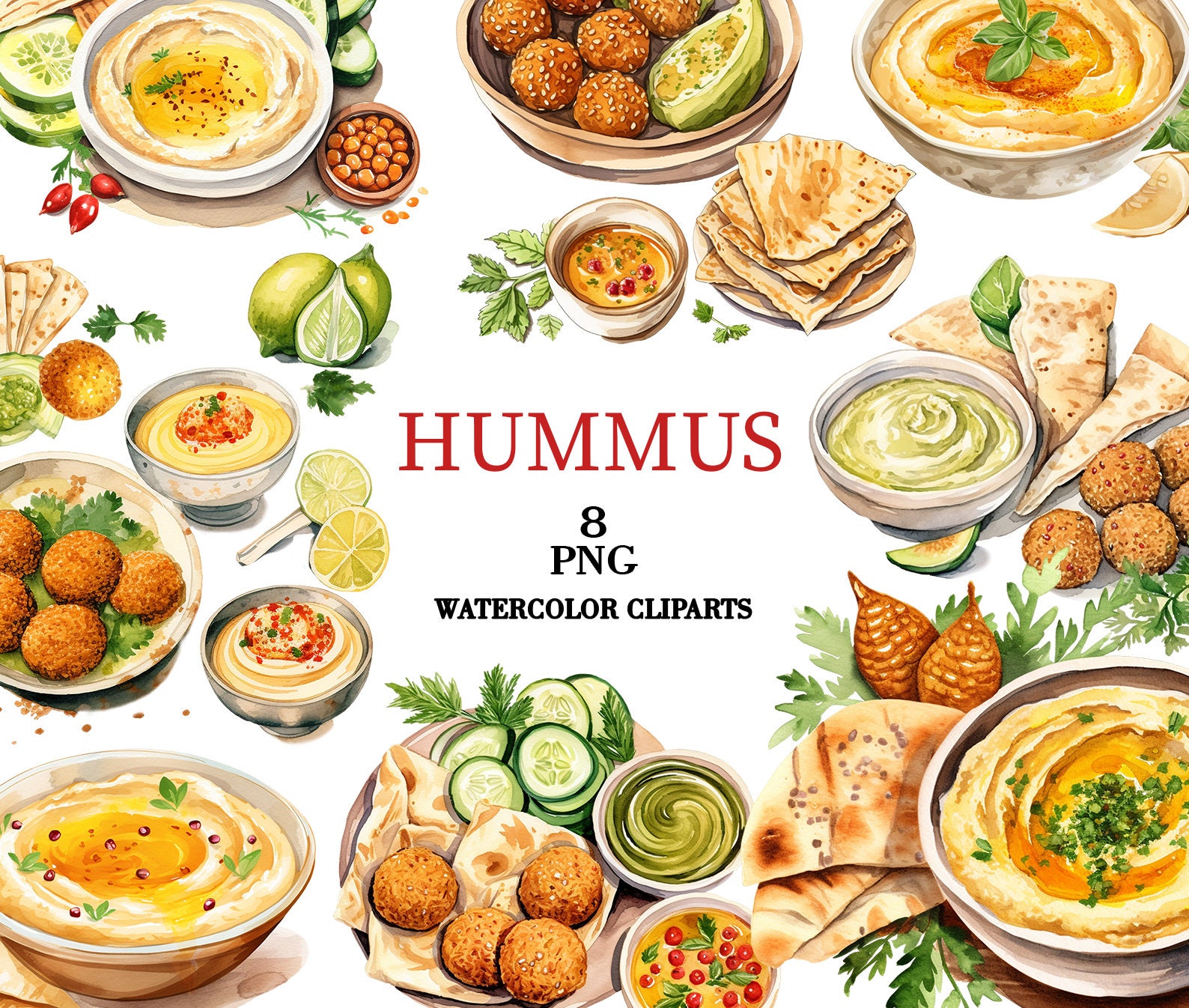 Hummus Watercolor Clipart Png, Hummus Recipe, Falafel, Legume, Drawing ...
