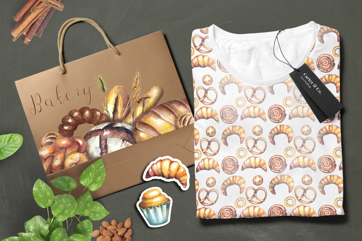 Watercolor Bread Clipart, Bakery Watercolor Clipart, Cake Clipart, Food ...