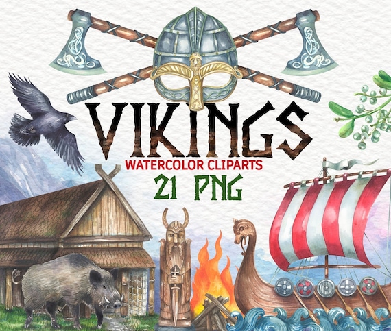 Viking Watercolor Cliparts Scandinavian Png Party Clipart - Etsy
