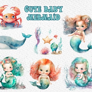 Watercolor Cute Baby Mermaid Illustration, Clipart Png, Little Mermaid ...