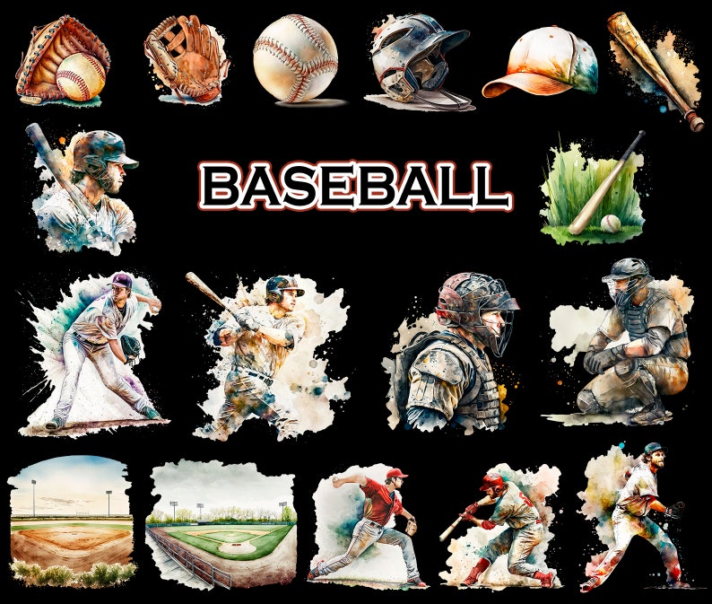 Baseball Watercolor Clipart Baseball Png Watercolor Sports - Etsy
