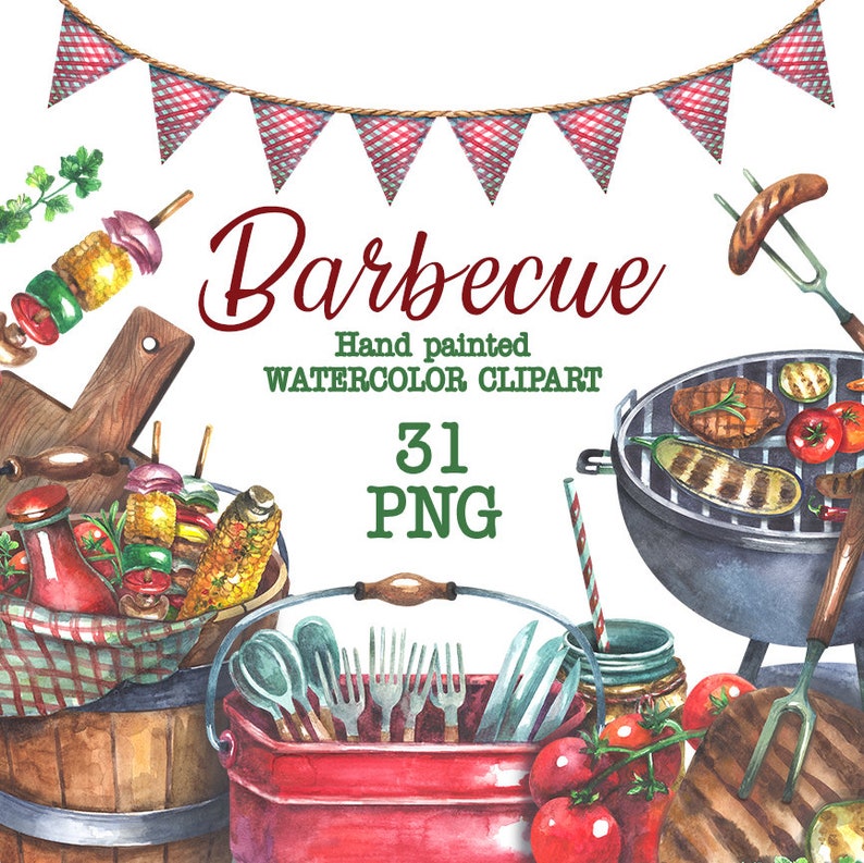 Barbecue Watercolor Clipart, Food Clipart, BBQ Png, American Culture ...