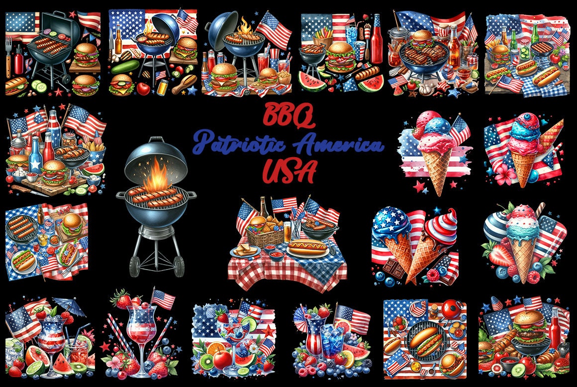 BBQ Patriotic America USA Watercolor Clipart Png, Bbq Grill, Patriotic ...