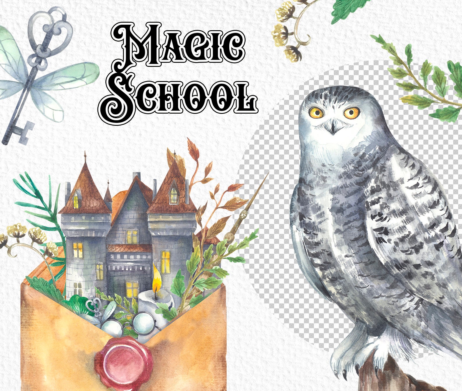 Magic School Watercolor Clipart, Magical Wizard Birthday Party ...